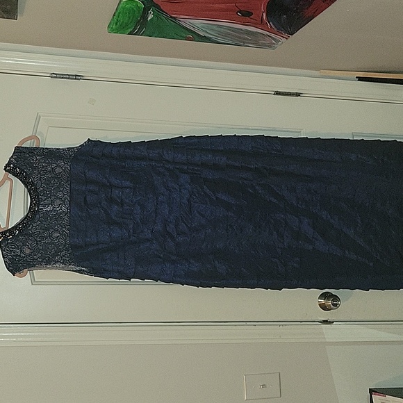 London Times | Dresses | Layered Navy Blue Long Dress With Bedazzled ...
